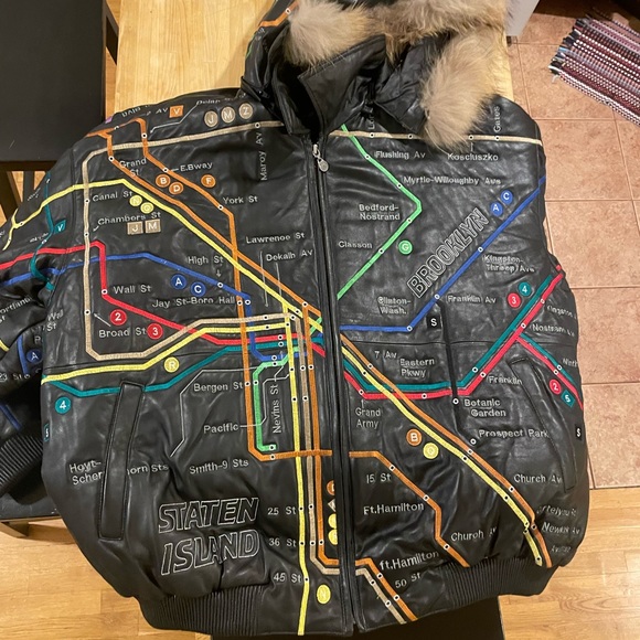 united face | Jackets & Coats | Vintage Leather Mta Nyc Subway Map ...